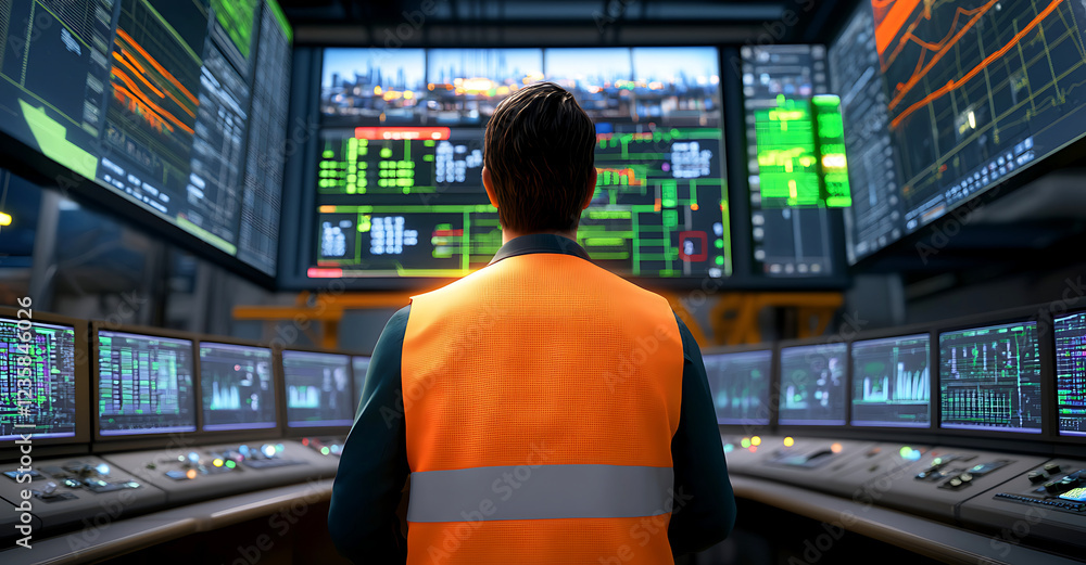 Engineer operators using scada system,in the control room of an ...