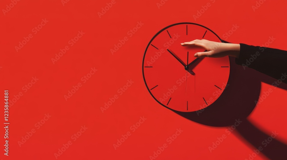 24.A minimalist image showcasing a person's hand moving the clock hands ...
