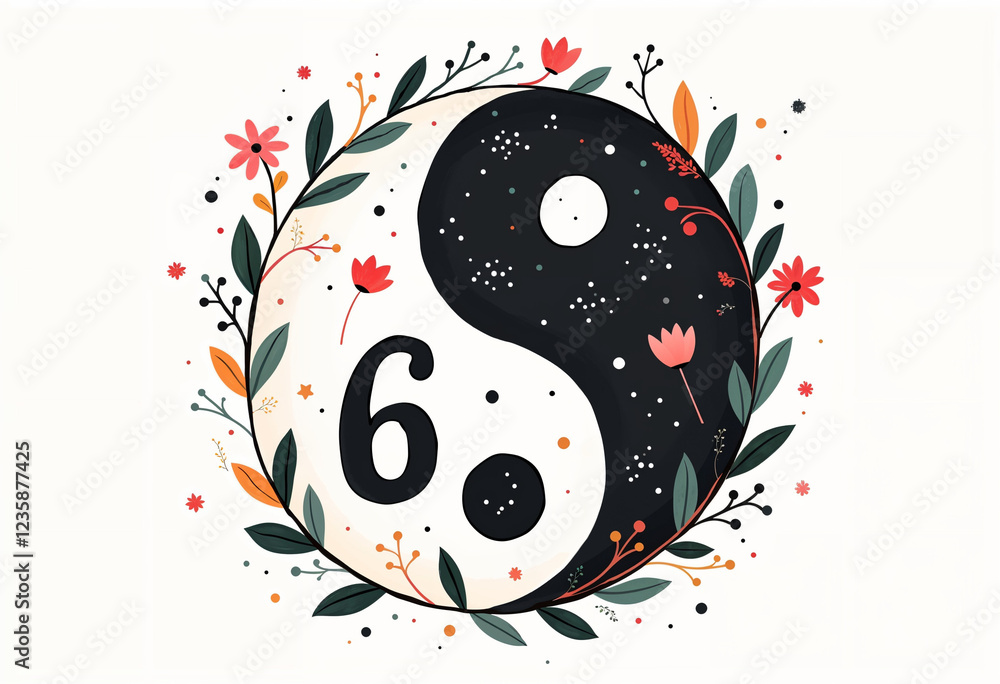 Illustration of the number 69 in the symbolic style of Yin-Yang ...