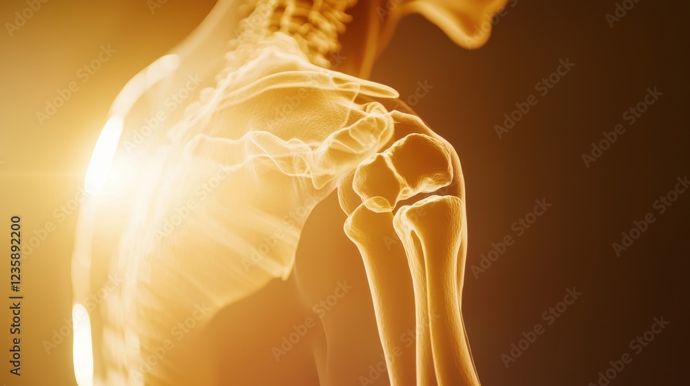 Human skeleton with extended arm in anatomical position for educational ...