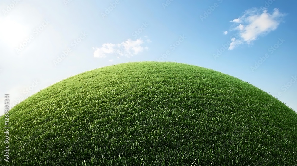 Lush grassy hill, sunny sky, perfect outdoor view, ideal for peaceful ...