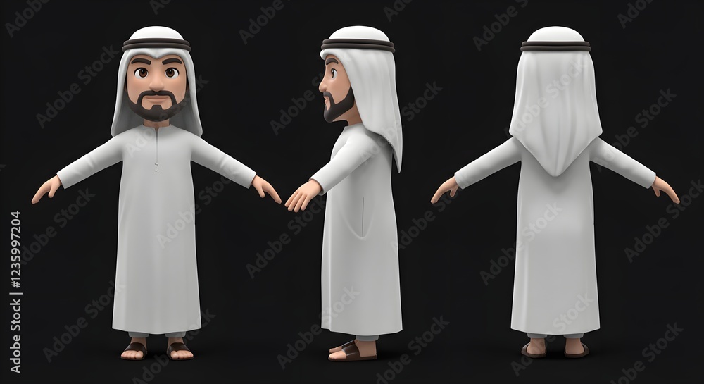 Arabic Traditional Young Man 2D Cartoon Character Vector Illustration ...