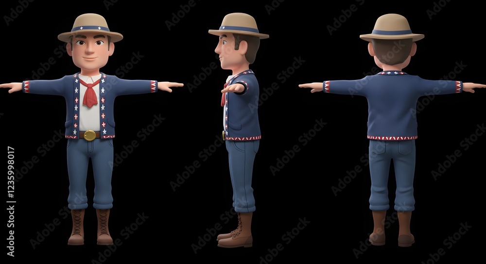 American Traditional Young Man 2D Cartoon Character Vector Illustration ...