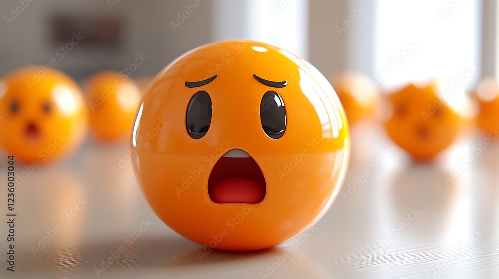 3D shocked emoticon on a table, surrounded by other emoticons. Possible ...