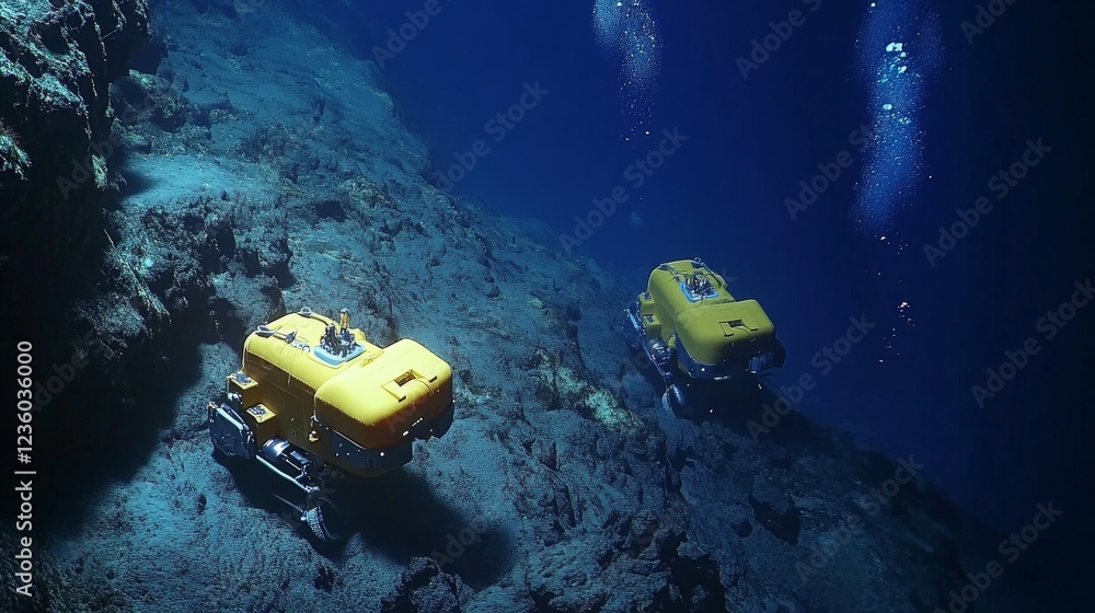 Humanoid robots conducting deep-sea mining operations near hydrothermal ...