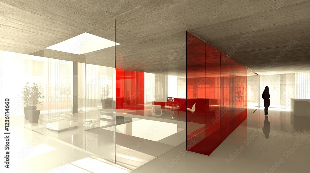 Spacious studio apartment with a workspace sectioned off by a trendy ...