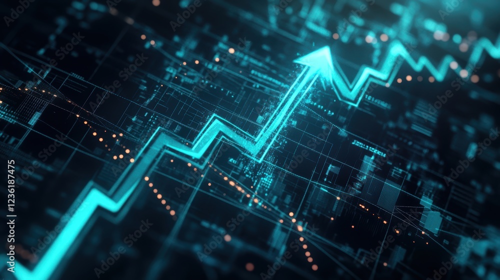 Graph showing upward trend in digital financial data with ...