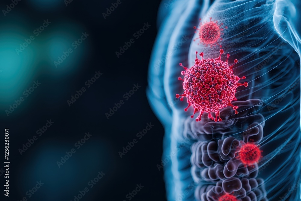 The image depicts a detailed representation of a human body with ...