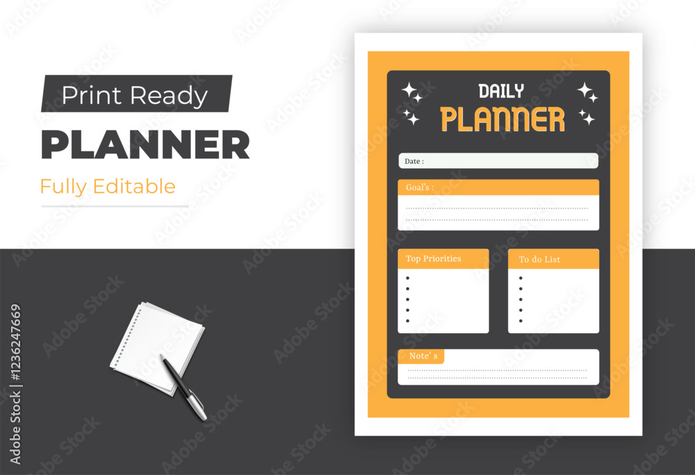 Print Ready Daily Planner Template Fully Editable and Printable Stock ...