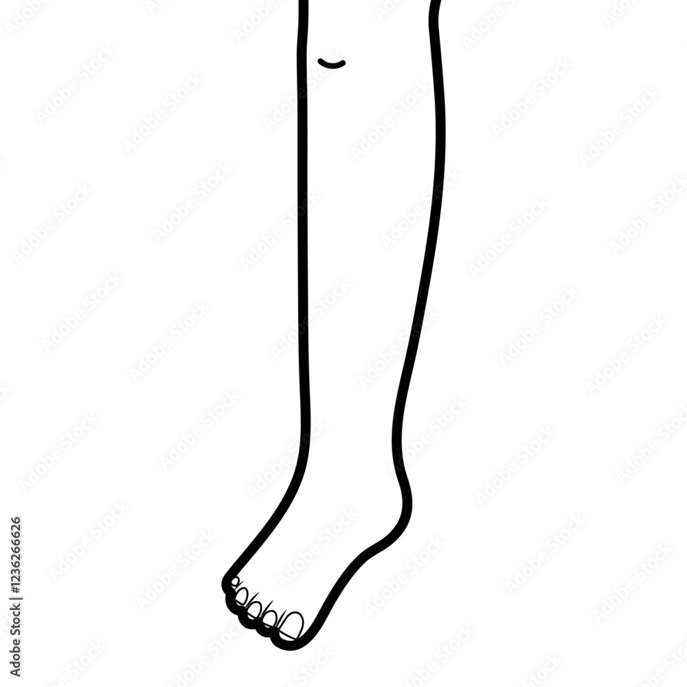 Human left leg in outline isolated on white background. Learning body ...