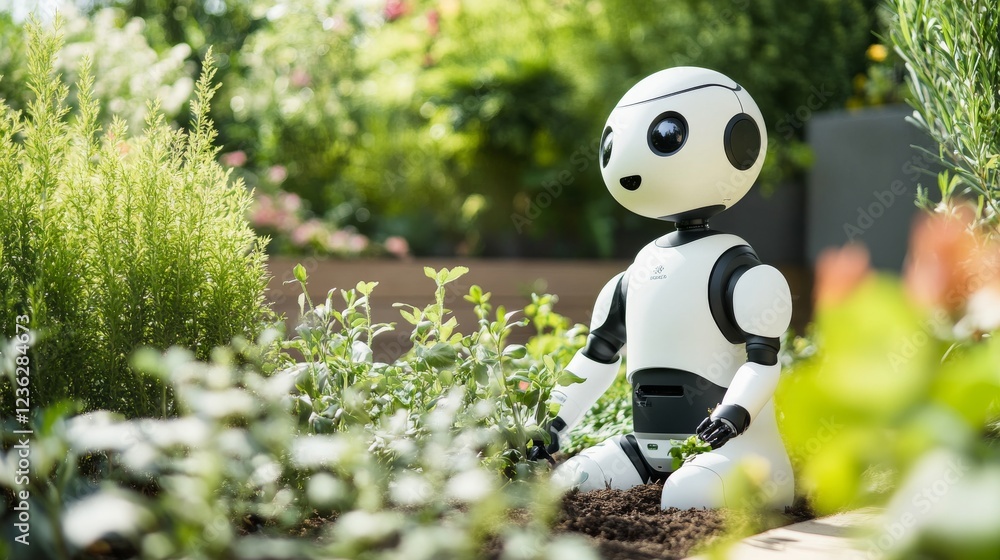 Personalized family humanoid robot assisting with outdoor gardening in ...