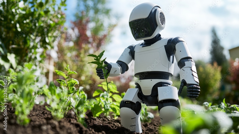 Personalized family humanoid robot assisting with outdoor gardening in ...