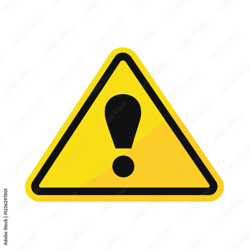 Yellow triangular warning sign with exclamation mark on transparent ...
