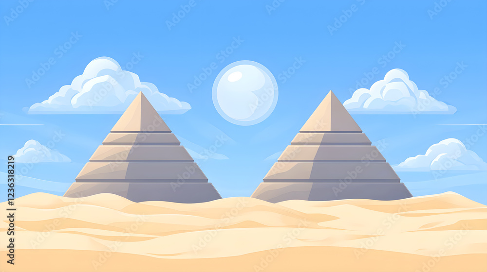 Exploring ancient pyramids desert landscape digital art bright sky wide ...