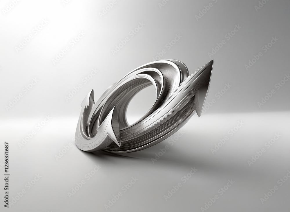 Intertwined metallic arrows form a dynamic circular motion, suggesting ...