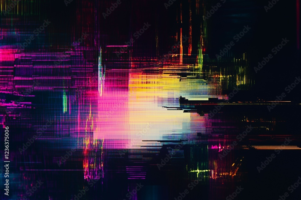 Abstract digital with minor glitch background with lines and neon light ...