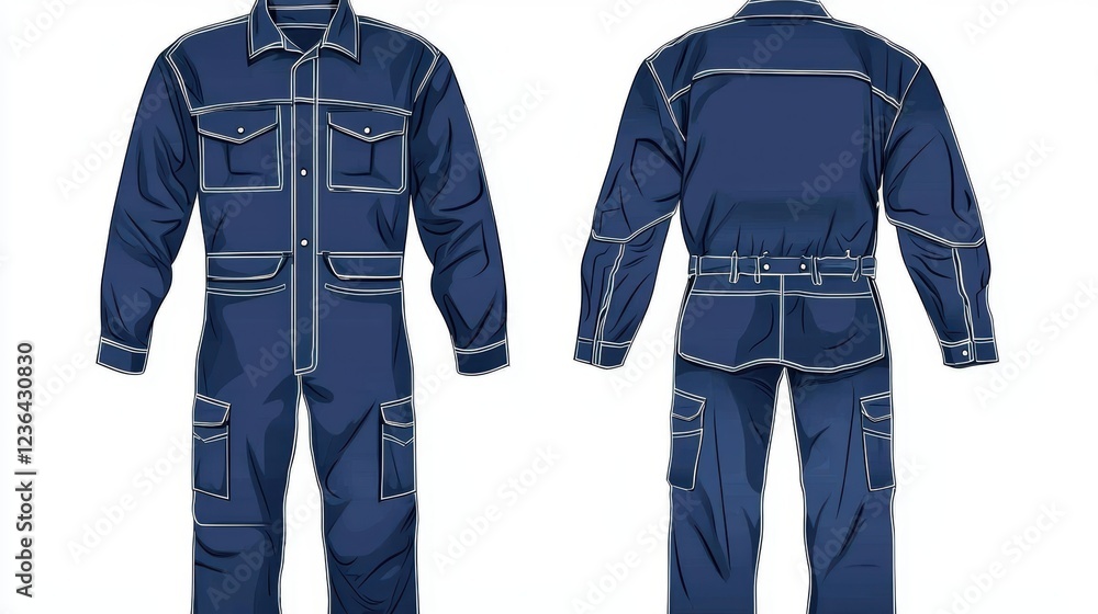 Blue workwear mockup featuring both front and back views. Stock ...