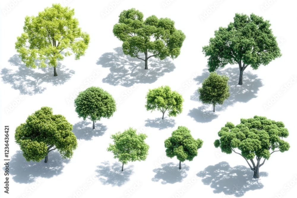 Collection of various trees and foliage with different shapes, sizes ...