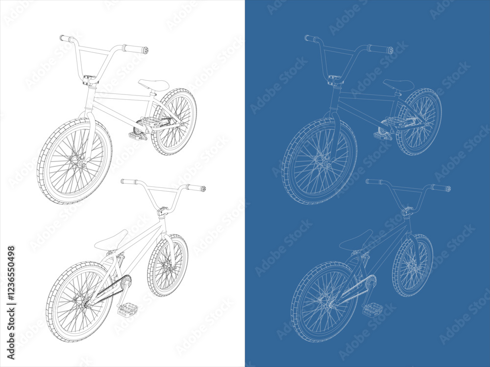 BMX Bicycle Sketch illustration vector line drawing with Blueprint ...