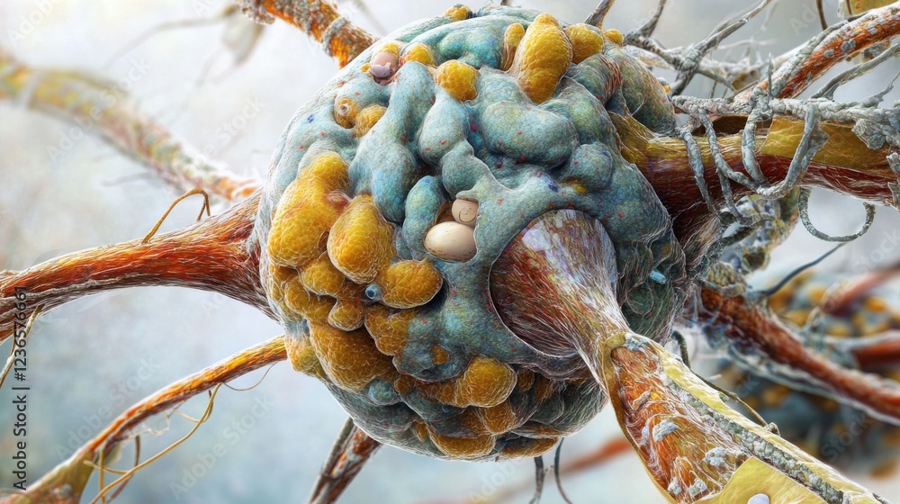 Microscopic Visualization of a Diseased Neuron Cell with Amyloid Plaques and Neurofibrillary ...