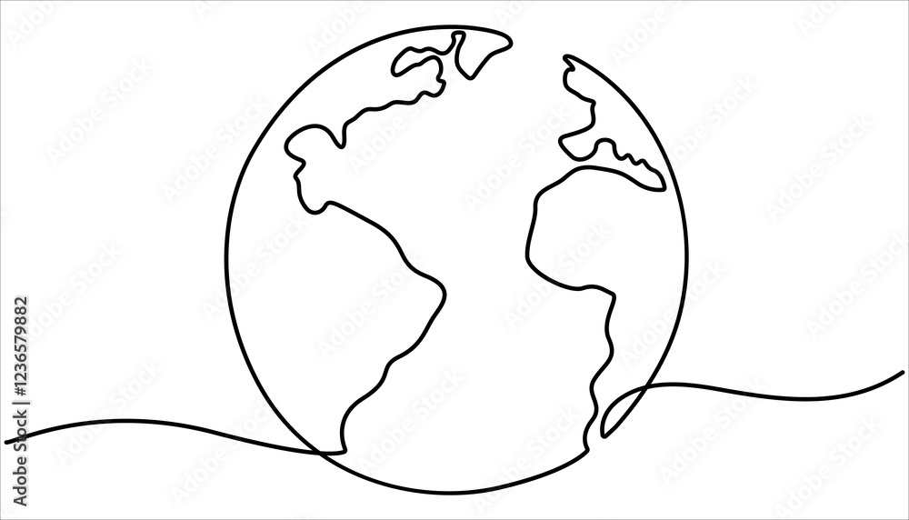 World globe continuous one line drawing. Vector continuous one line ...