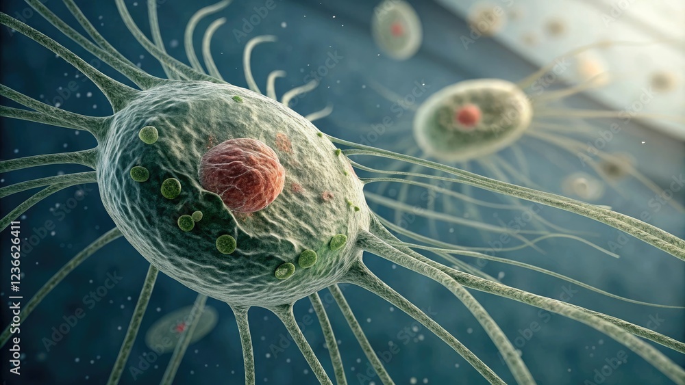 Plant cell mitosis with spindle fibers, genetic material, chromosomes ...