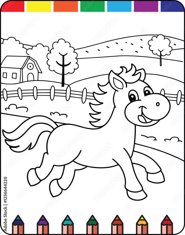 Adorable Farm Animals Coloring Pages for Kids, Happy Farmyard Printable ...