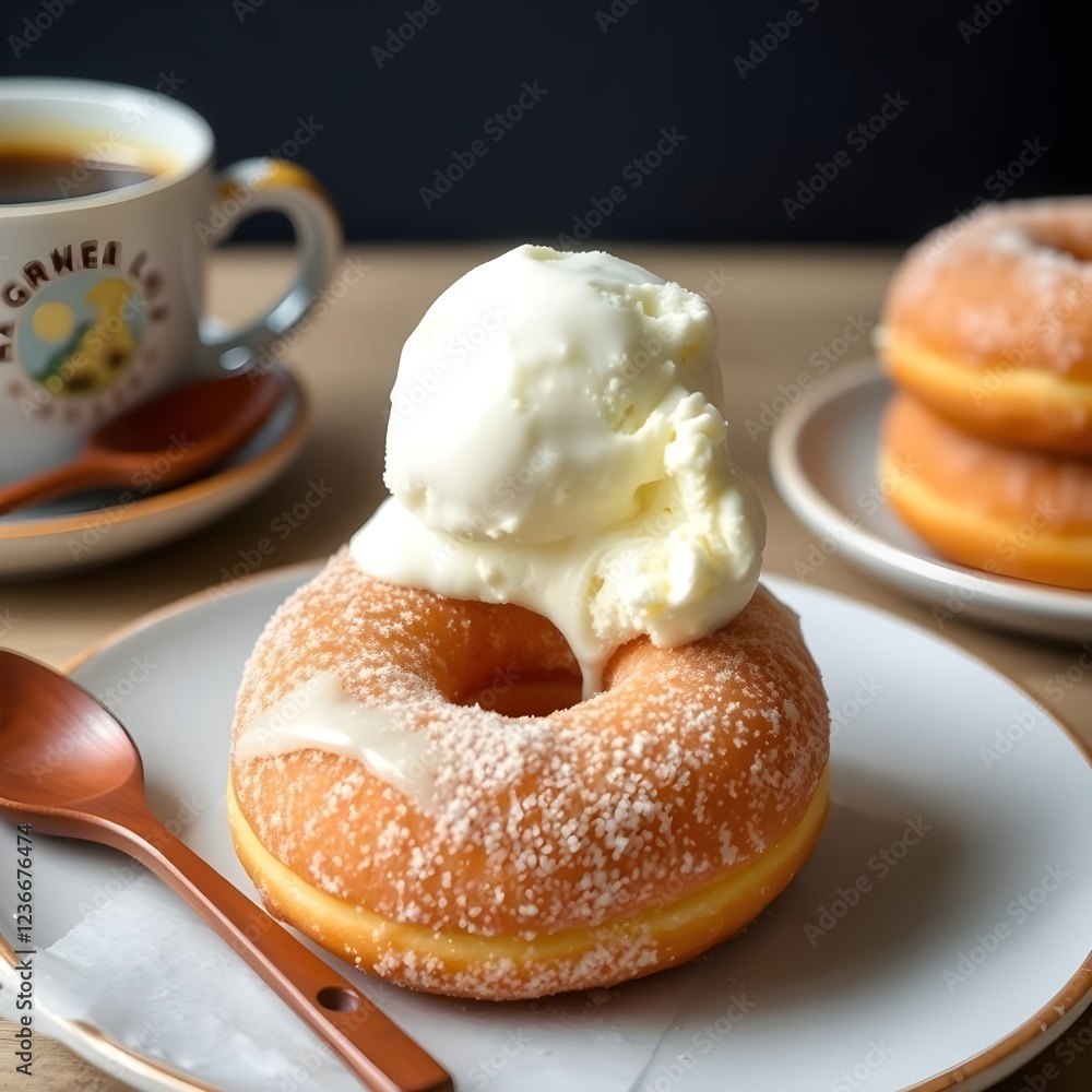 Donas azucaradas con helado de vainilla Stock Photo | Adobe Stock
