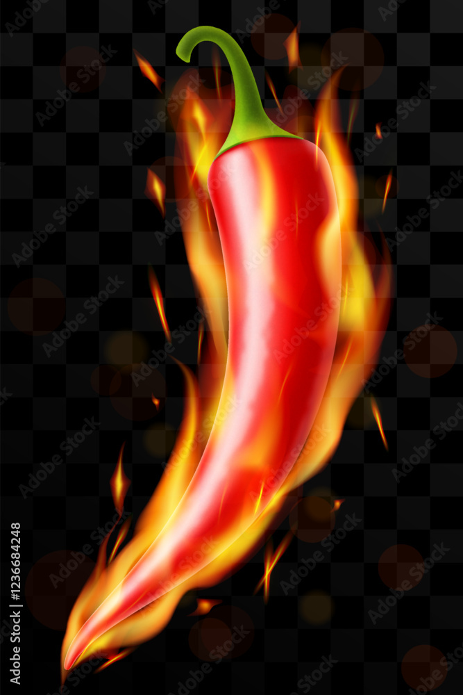 Вurning chili pepper isolated on dark background. Red hot chili pepper ...