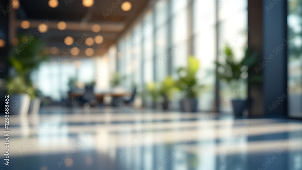 Blurred hotel or office building lobby blur background interior view ...