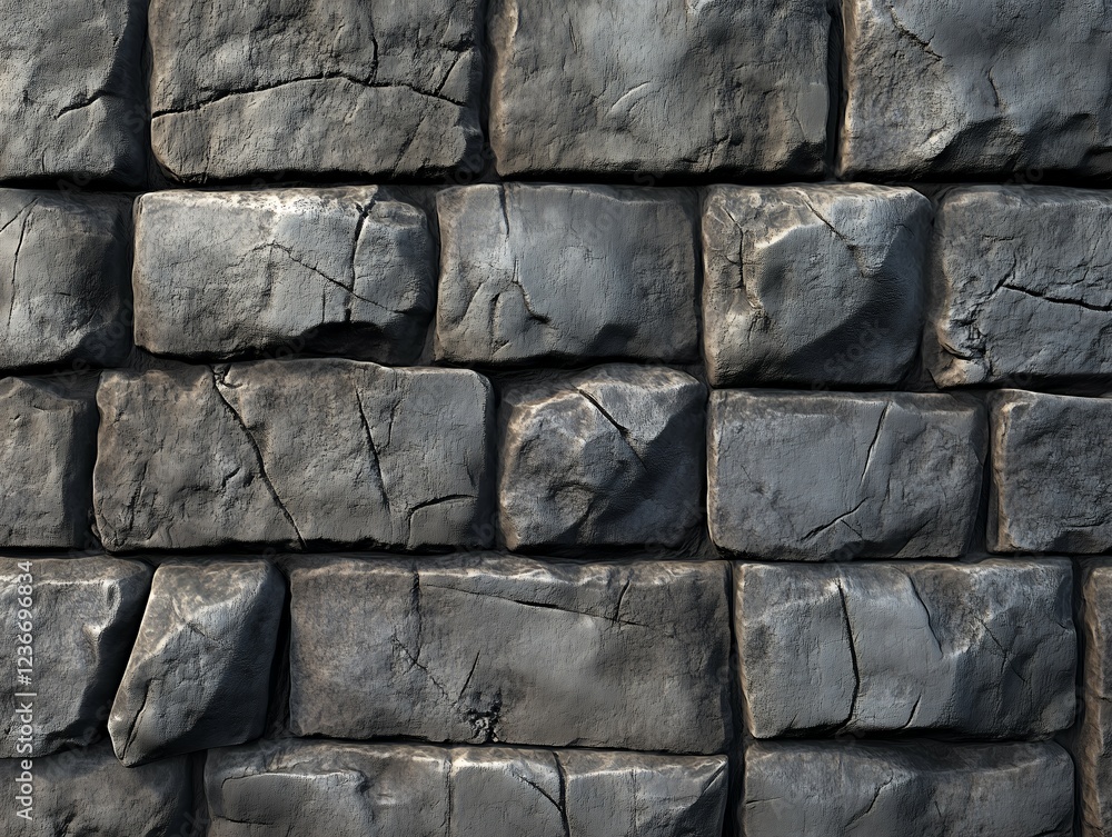 Dark grey stone wall texture,Rough stone blocks background,seamless pattern for game design ...