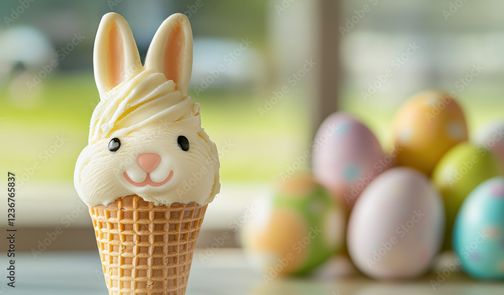 cute ice cream cone shaped like bunny with pastel colors, surrounded by ...
