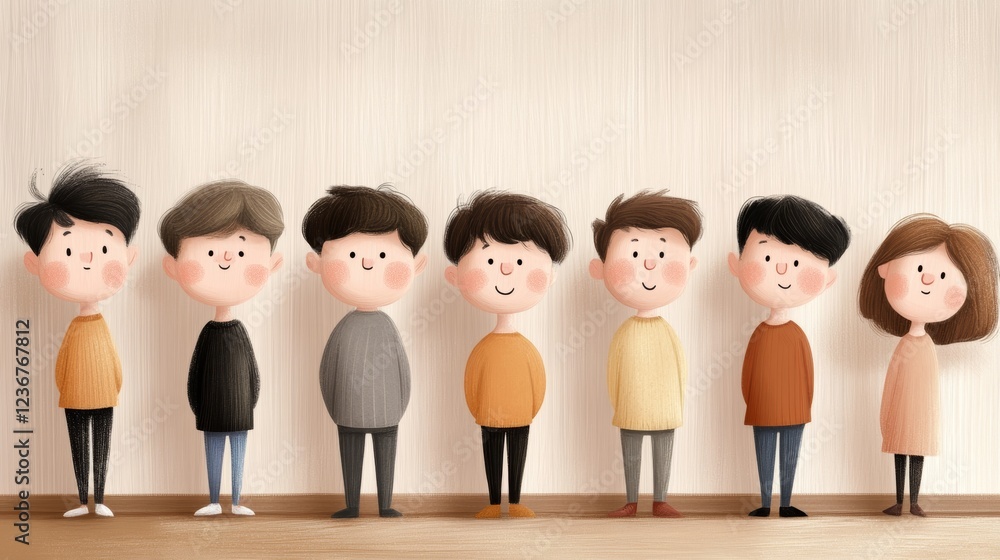 Boys background design featuring seven cartoon characters with various ...