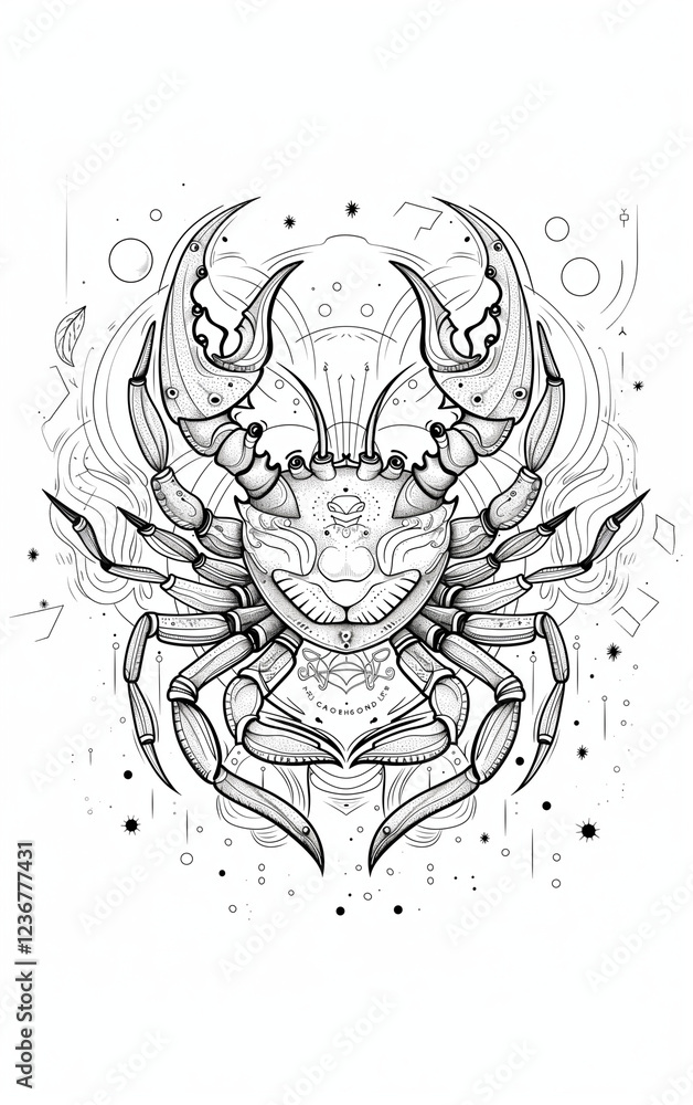 Cancer Zodiac Mandala Illustration. Antistress coloring book. Zentangle ...