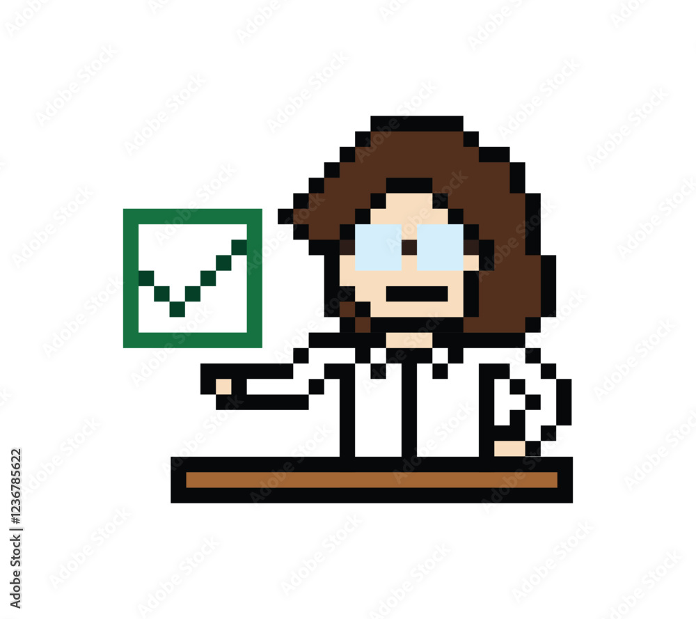 Cute pixel cartoon 8bit character woman doctor scientist game care ...