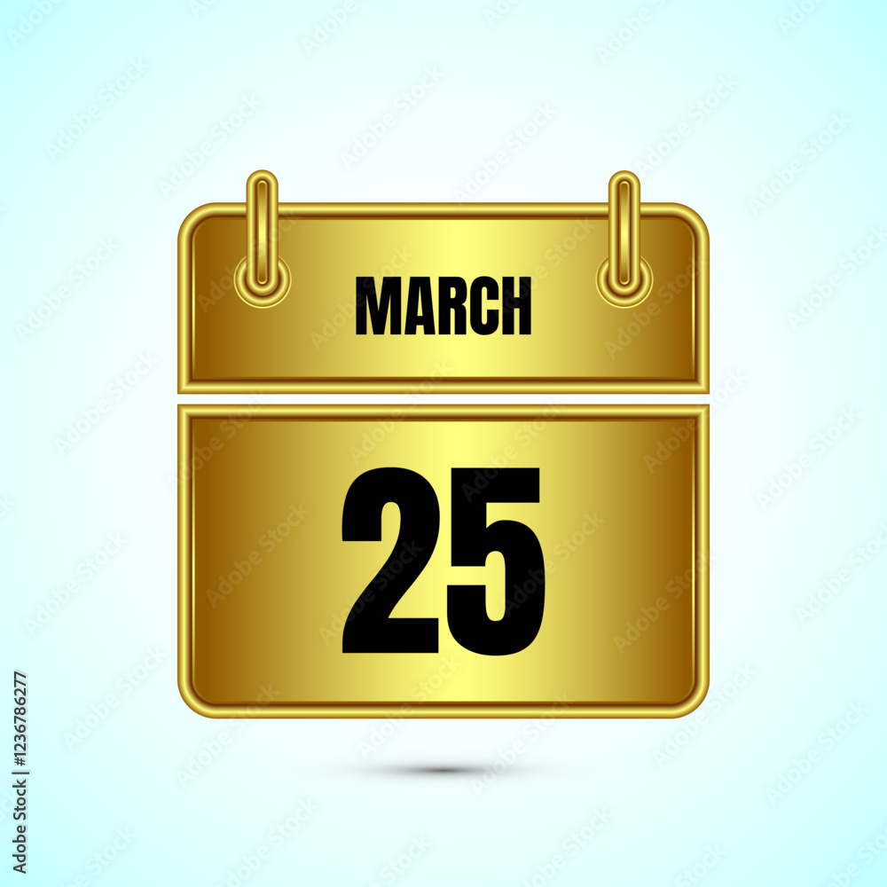 March 25 calendar and time planner on gold background. Daily calendar ...