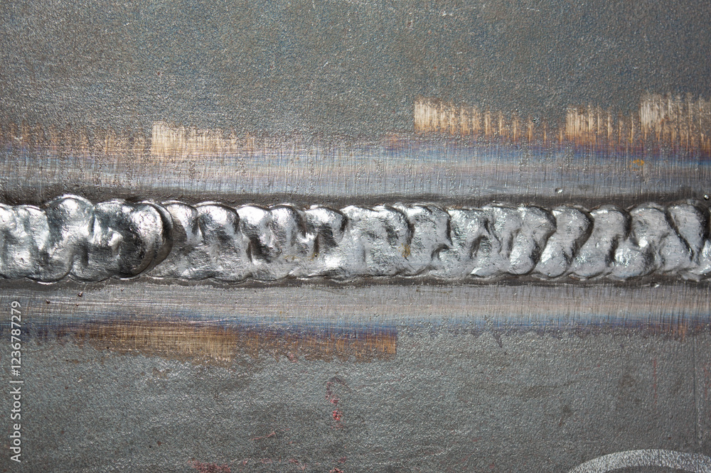 Close-up of a butt weld joint connecting two steel plates. The weld ...