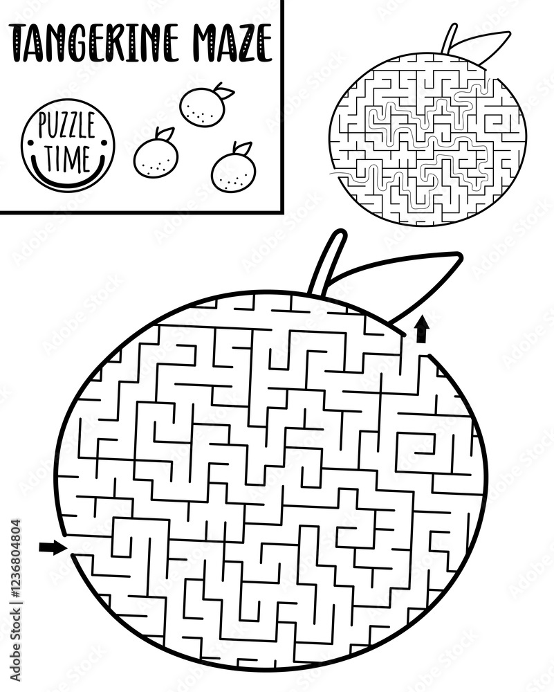 Fruit black and white geometrical maze for kids. Preschool printable ...