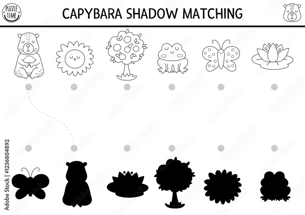 Capibara black and white shadow matching activity. Capybara symbols ...