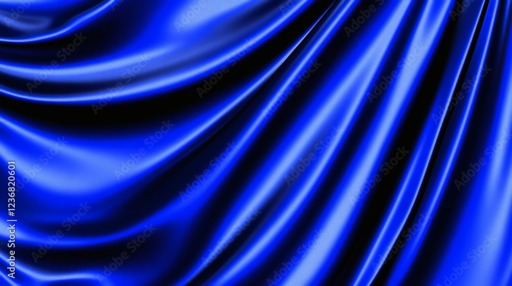 Luxurious blue satin drapes gently, highlighting its smooth texture and ...