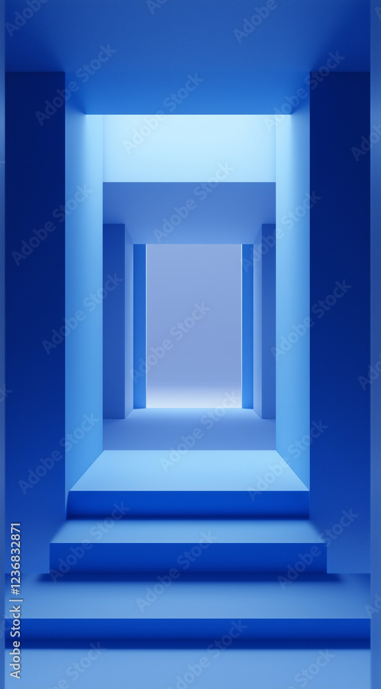 Blue background, 3D cube boxes, minimalist style, and geometric shapes ...