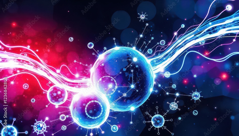 Dynamic molecular interactions laboratory digital art vibrant colors ...