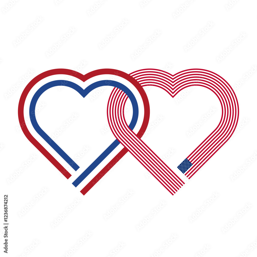 heart shaped ribbon of netherlands and american flags intertwined. vector illustration isolated ...