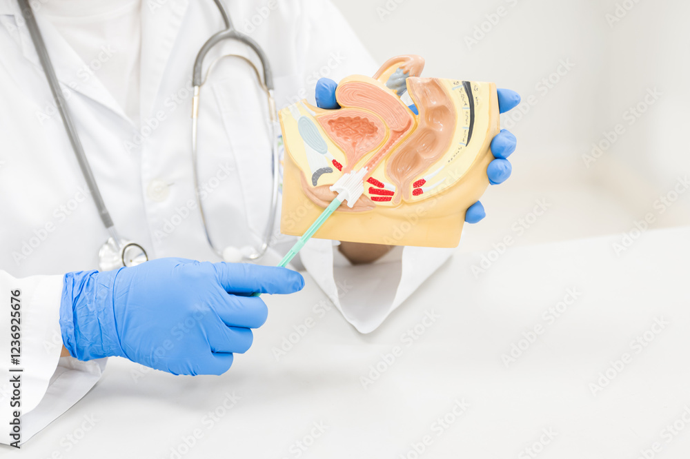 Stock-Foto „Doctor demonstrates cervical cancer screening on white ...