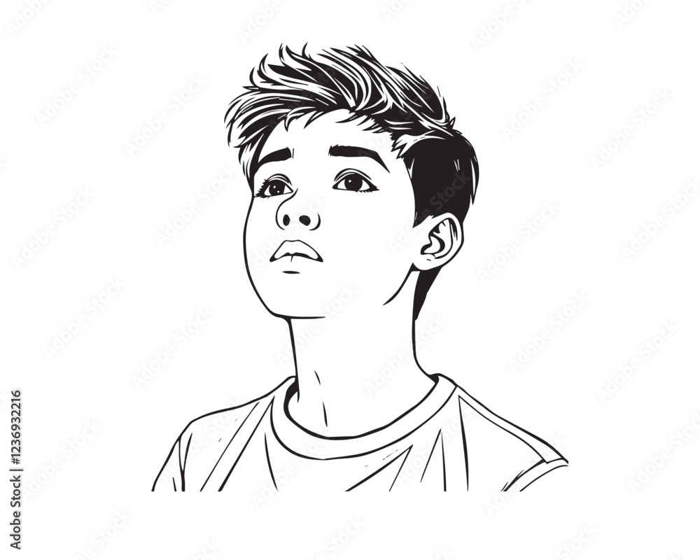Little handsome short-haired boy. cartoon boy head outlines. Vector ...