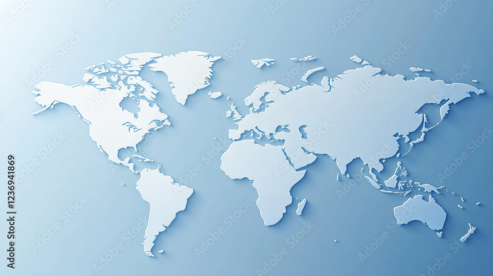 Stock-Foto „Stylized 3D world map showing the continents in white on a ...