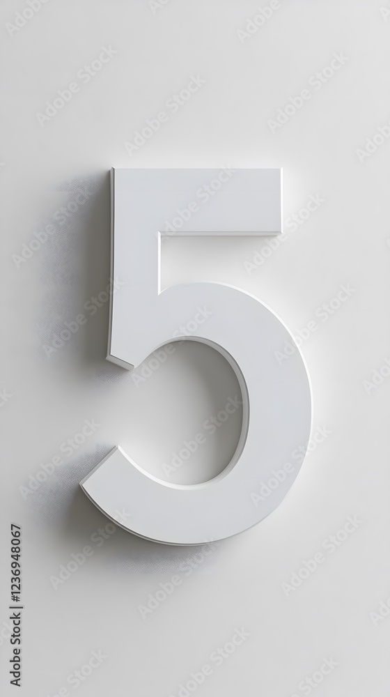 5. A sleek white background with the number 5 in a contemporary sans ...