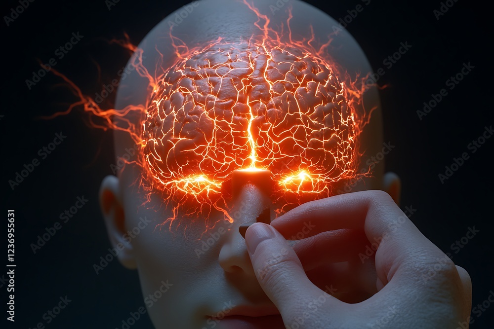 High-resolution 3D depiction of a hand flipping a switch on a digital ...