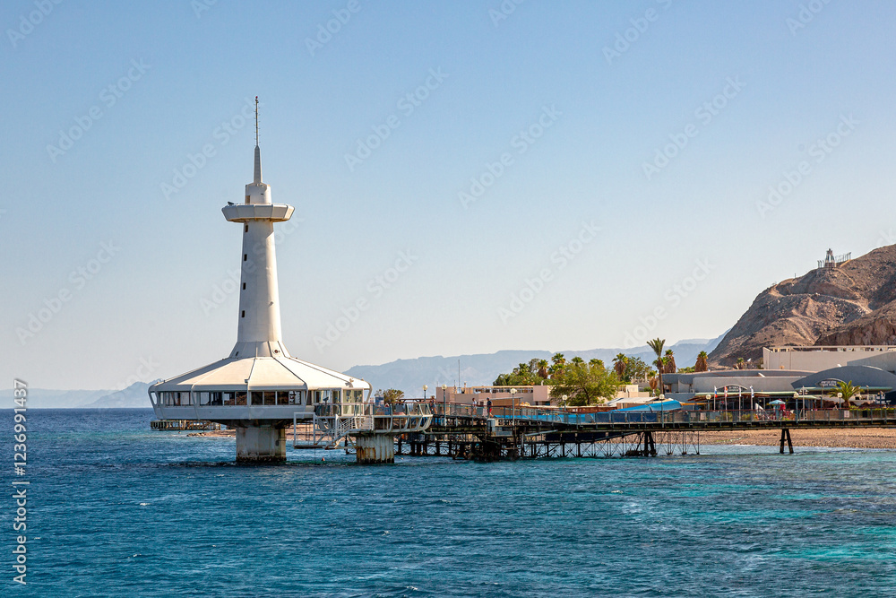 Eilat Israel. The underwater observatory tower in the underwater ...