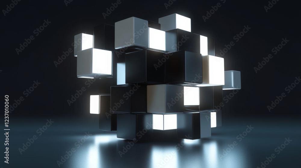 Black cube abstract texture with a staple of white blocks low key ...